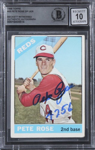 Reds Pete Rose "4256" Authentic Signed 1966 Topps #30 Card Auto 10! BAS ...