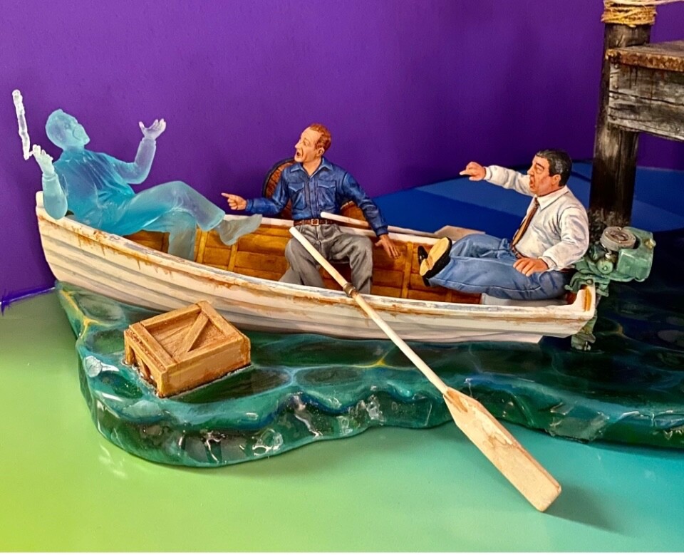 Painted/Built Aurora Monster Scene Scale Frankenstein boat crew sea ...