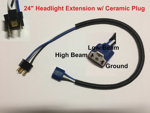 1- Headlight Pigtail, Sealed Beam & Halogen H4 Ceramic Plug 24" Long ...