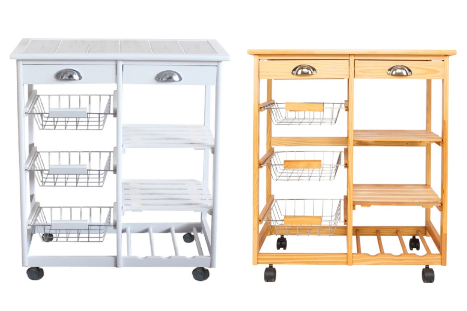 Kitchen & Dining Room Cart 2-Drawer 3-Basket 3-Shelf Storage Rack with ...