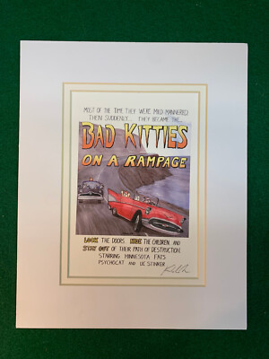 Signed 8 x 10 matte framed Art by Frank Coble Print "Bad Kitties on a ...