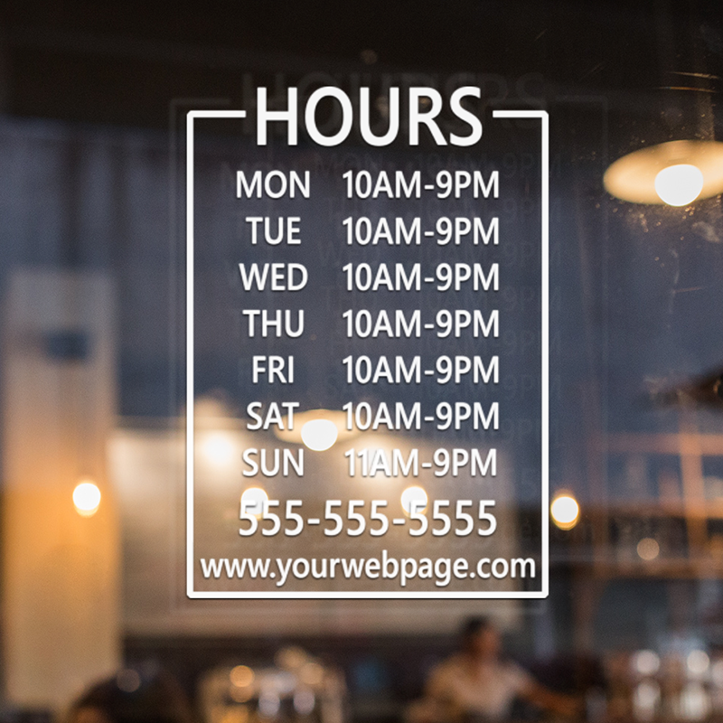 HOURS OF OPERATION decal. Storefront and office Window Decal. Door Sign ...