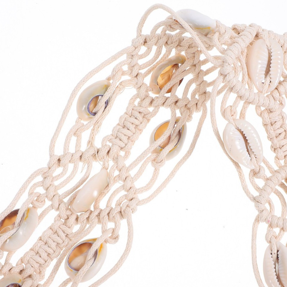 Adjustable Tie Closure Wide Macrame Belt for Women Boho Beige Rope ...