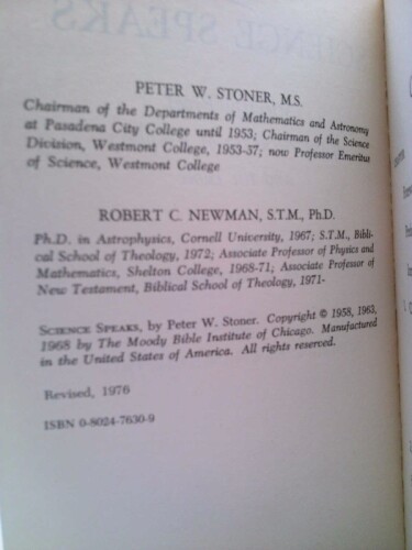 Science Speaks by Robert C. Newman and Peter W. Stoner (Trade Paperback ...