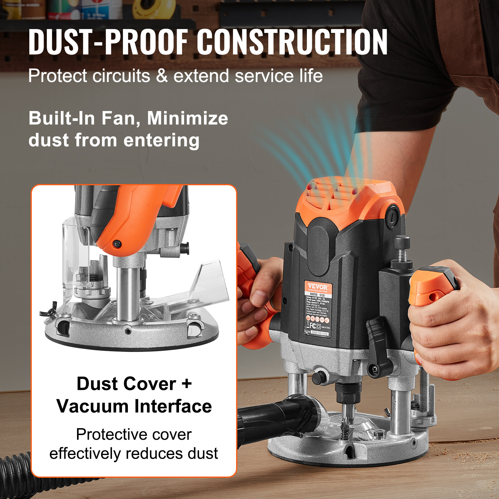 VEVOR Plunge Router Variable Speed Plunge Base Router 3-1/4 HP 12000 ...