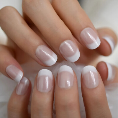 24 Short Press on nails kit w/ glue ombre french tip white pink ...