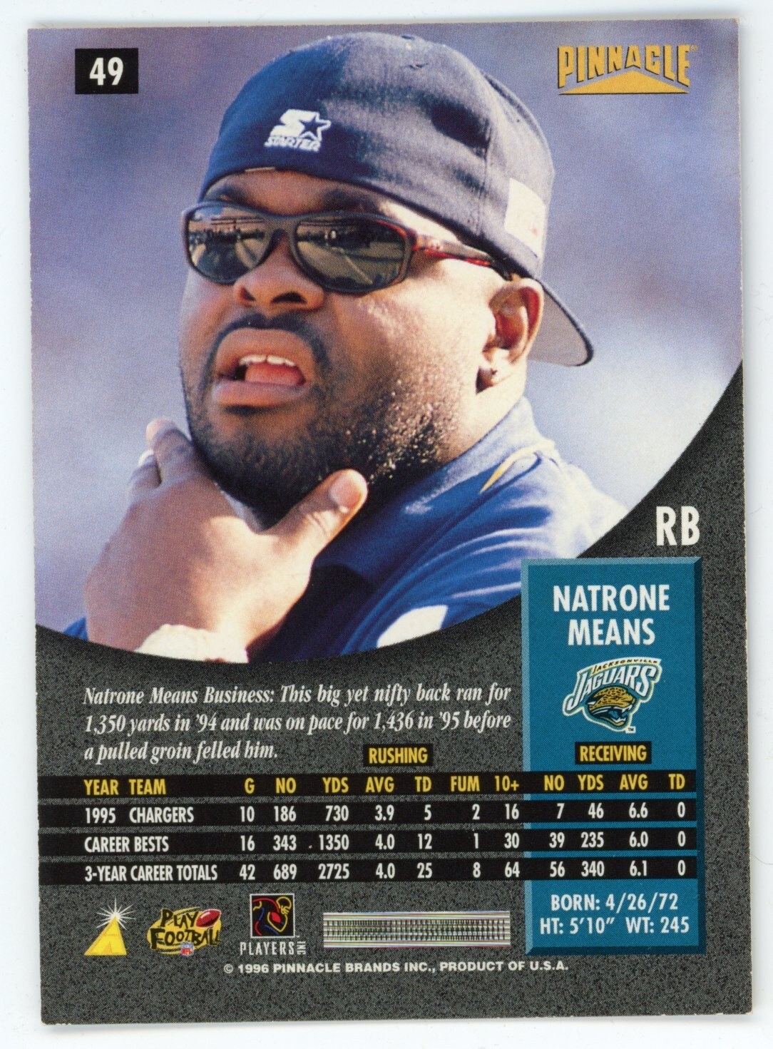 1996 Pinnacle - Foil #49 Natrone Means for sale online | eBay