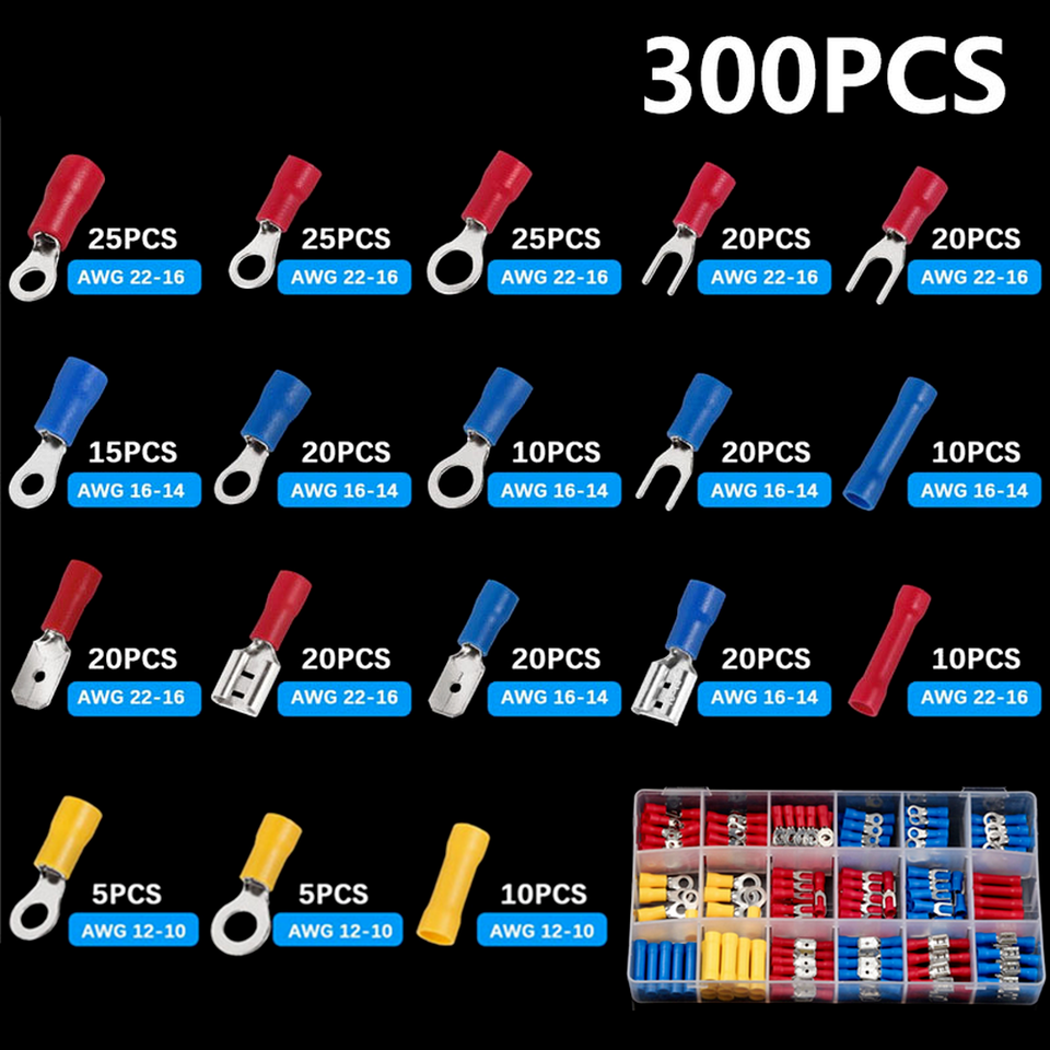 1300/280x Assorted Insulated Electrical Wire Terminal Crimp Connectors ...