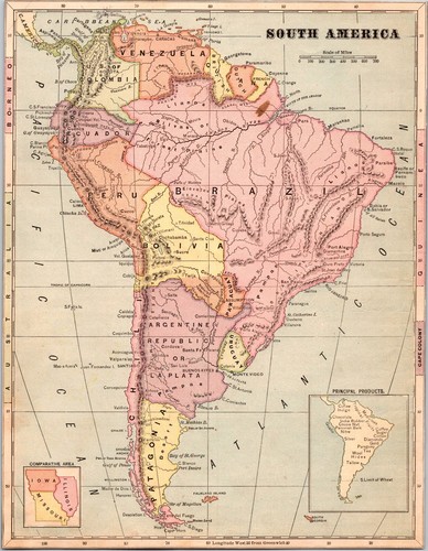1872 Antique Map of South America Approx 8”x10.25” Hand-Colored Shows ...