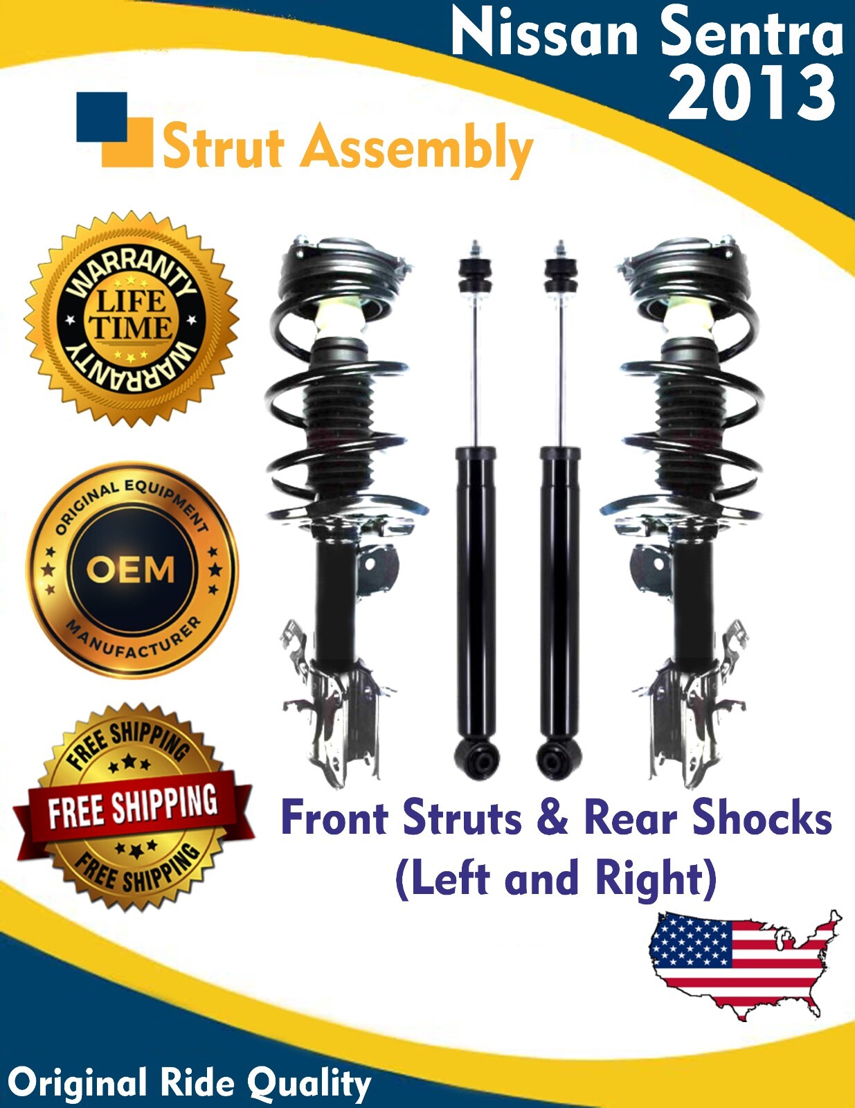 New OE Front Struts & Rear Shocks For 2013 Nissan Sentra 1.8L Lifetime ...