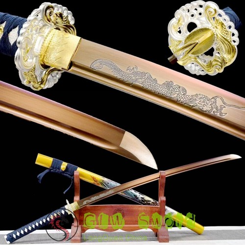 Full Tang Gold Sharp Blade Real Katana Japanese Samurai Swords High ...