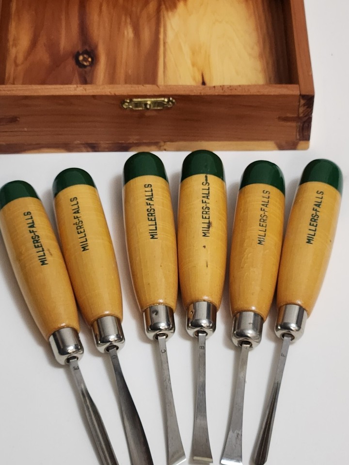 Vtg Millers Falls Carving Tool Set No. 106 wooden box Handle Chisel ...