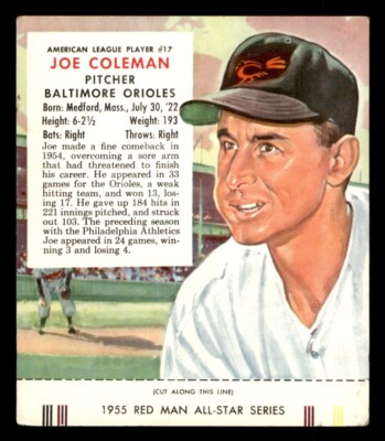 1955 Red Man with Tab Baseball #AL17 Joe Coleman VG *f1 | eBay