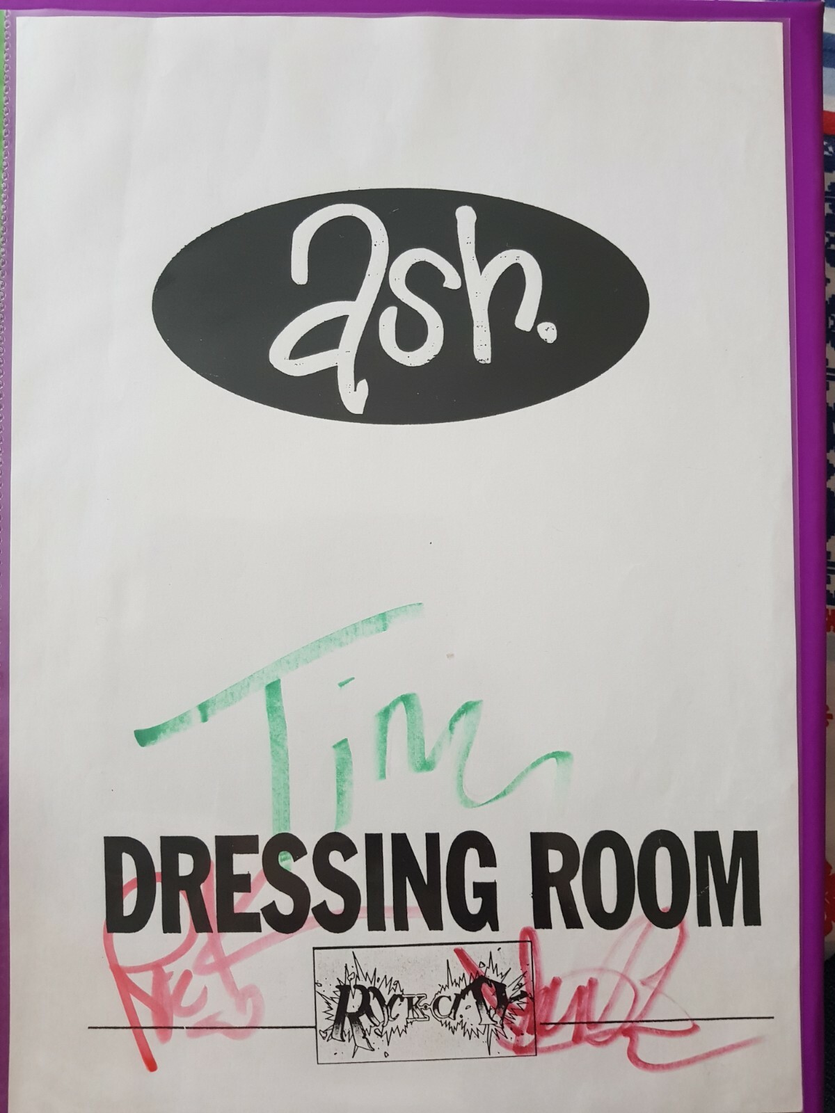 Rare unique Dressing Room door sign signed by band ASH autographed +COA ...