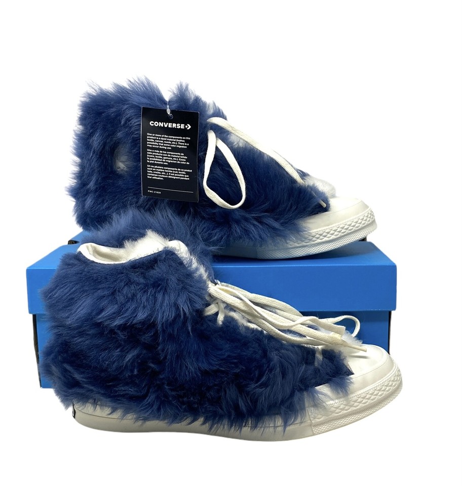 Converse Chuck 70 Fuzzy Hi Sneakers Navy Blue Shearling Wool Women ...