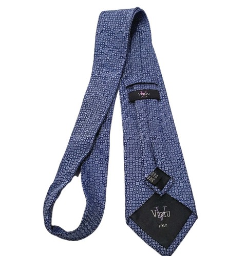 Vertu Necktie Blue Geometric Pattern Men's Silk Neck Tie Made in Italy ...