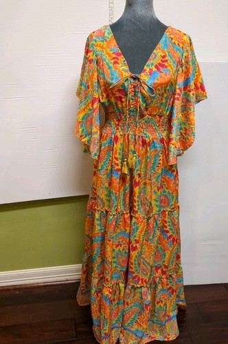 Me 2 Magic Anthropologie Colorful Paisley Boho Maxi Dress Women's Size ...