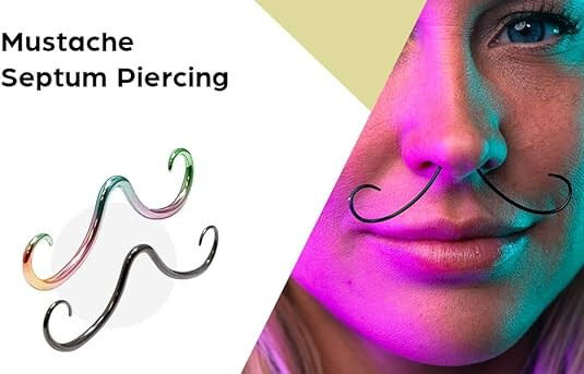 3Pk Surgical Steel Septum Mustache Nose Ring Hoop PVD Plated 14G 16G ...