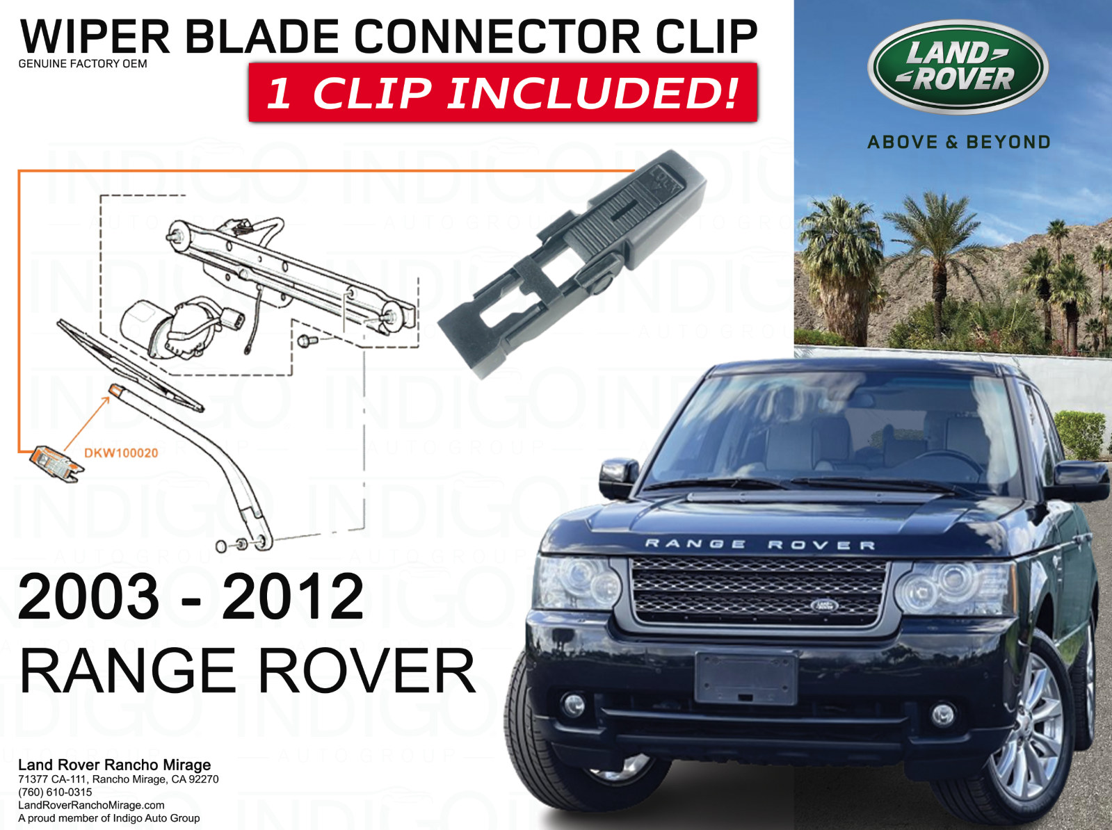 2003-2012 Range Rover Front Wiper Blade Slide Clip FACTORY OEM ...