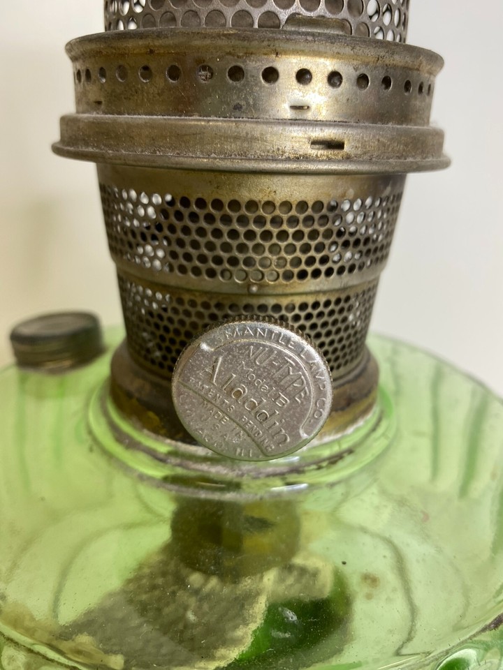 Vintage Aladdin Green Glass Oil Lamp | eBay