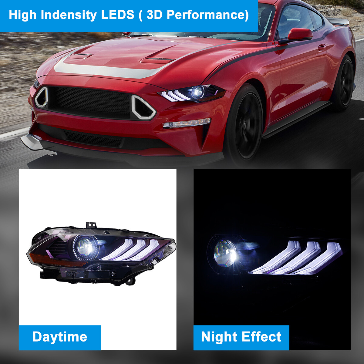 For 2018-2023 Ford Mustang LED Headlights DRL Projector Headlamp - Blue ...