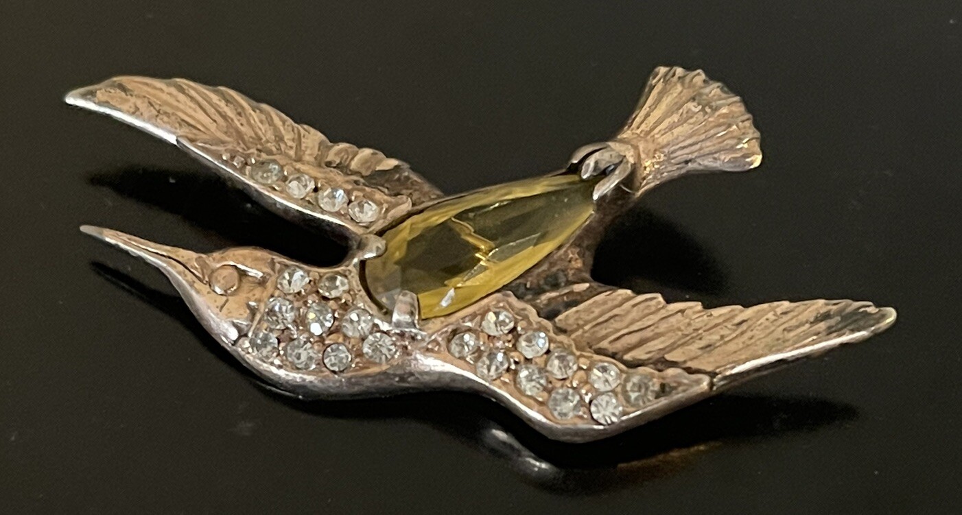 Vintage STERLING SILVER Rhinestone Jelly Belly Hummingbird Brooch ...