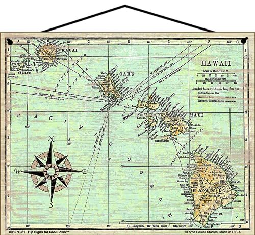 8x10 Hawaii Map Sign - Vintage Hawaiian Islands with Directional ...