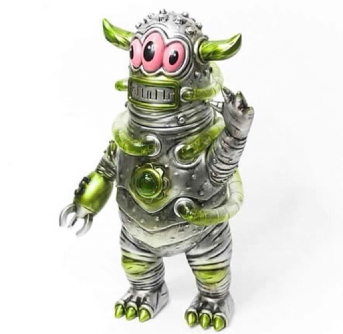 UNBOX X JEFF LAMM Three eyed KAIJU Silver Ver.Green Angled Robot Sofubi ...