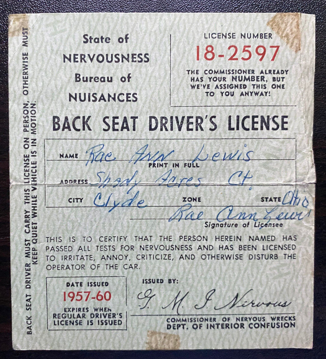 Clyde, Ohio - Vintage Back Seat Driver's License - Comic - 1957-1960 | eBay