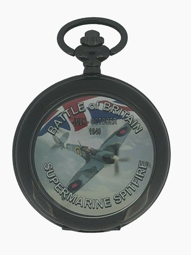 New Memorial Battle of Britain Spitfire Black Pocket Watch with Chain ...