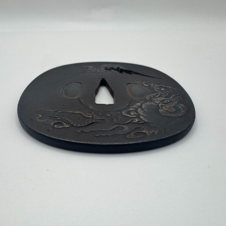 Japanese Antique Tsuba Mt Fuji & Dragon Design Symbolic Unsigned Sword ...