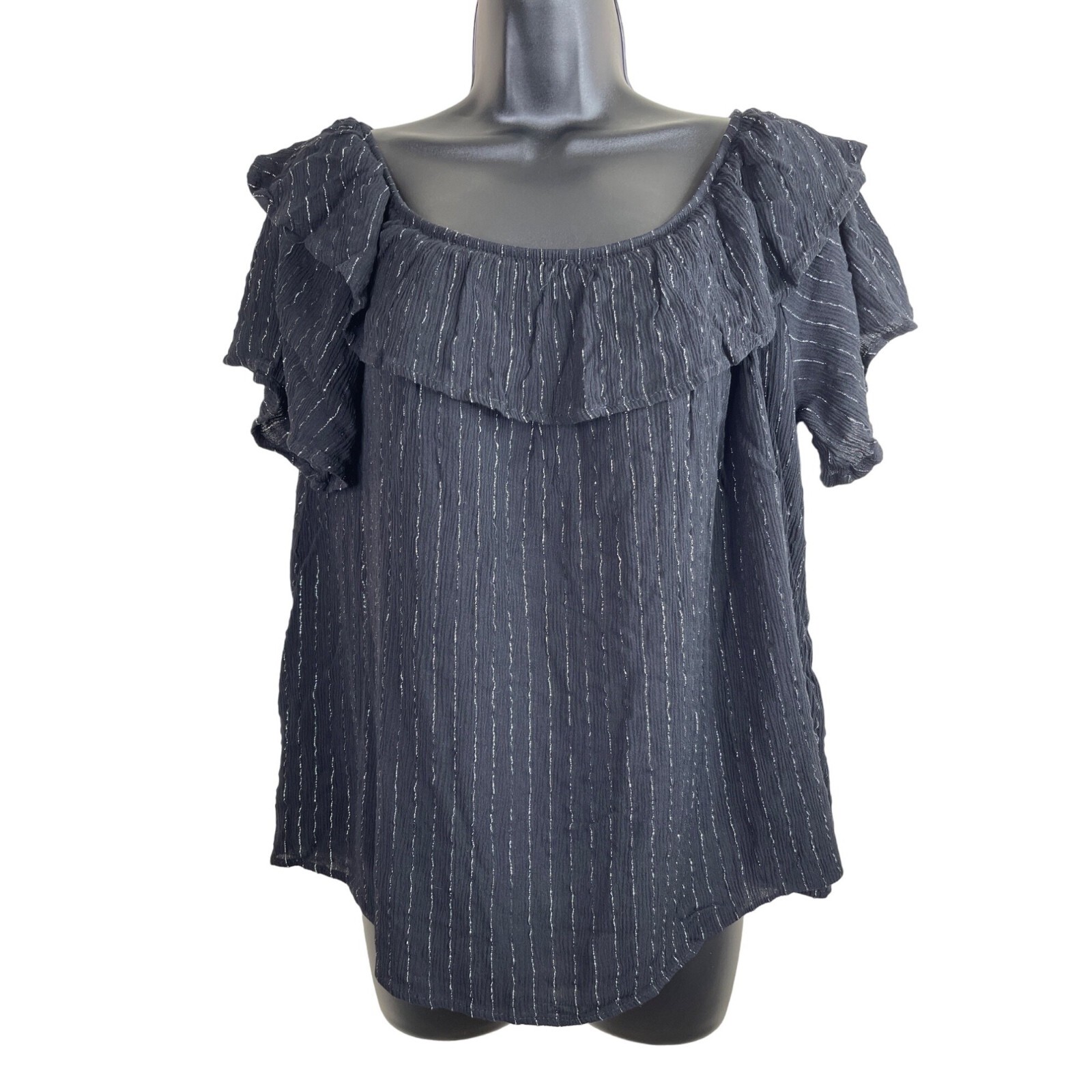 143 Story by Line Up Blouse Womens Size Large L Black… - Gem