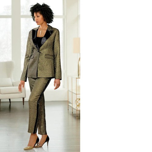Size 10 Ashro Hivenna Gold Black Lux Shimmering Elegance Pant Suit | eBay