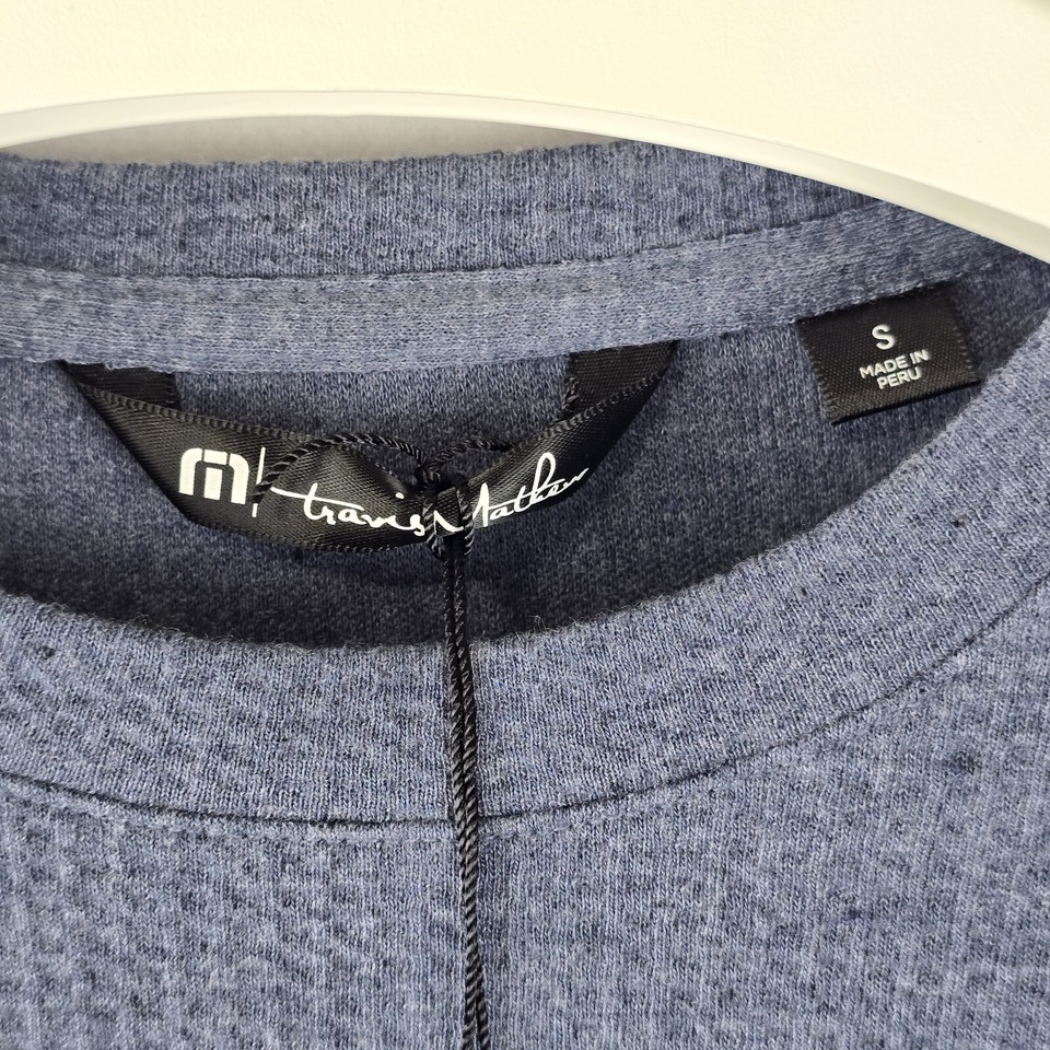 $129 Travis Mathew Small Cloud Waffle Crew Vintage Indigo Blue Nubby ...