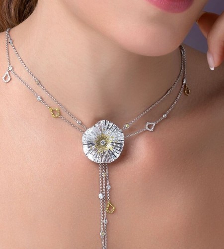 Flower Pave Set Necklace Collar handmade chain statement unique 925 ...