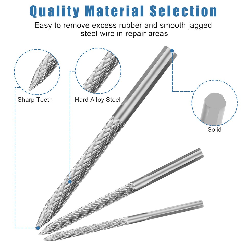 Tire Repair Carbide Burr Drill Bit 3mm 4.5mm 6mm Cutter Tyre Patch Plug ...