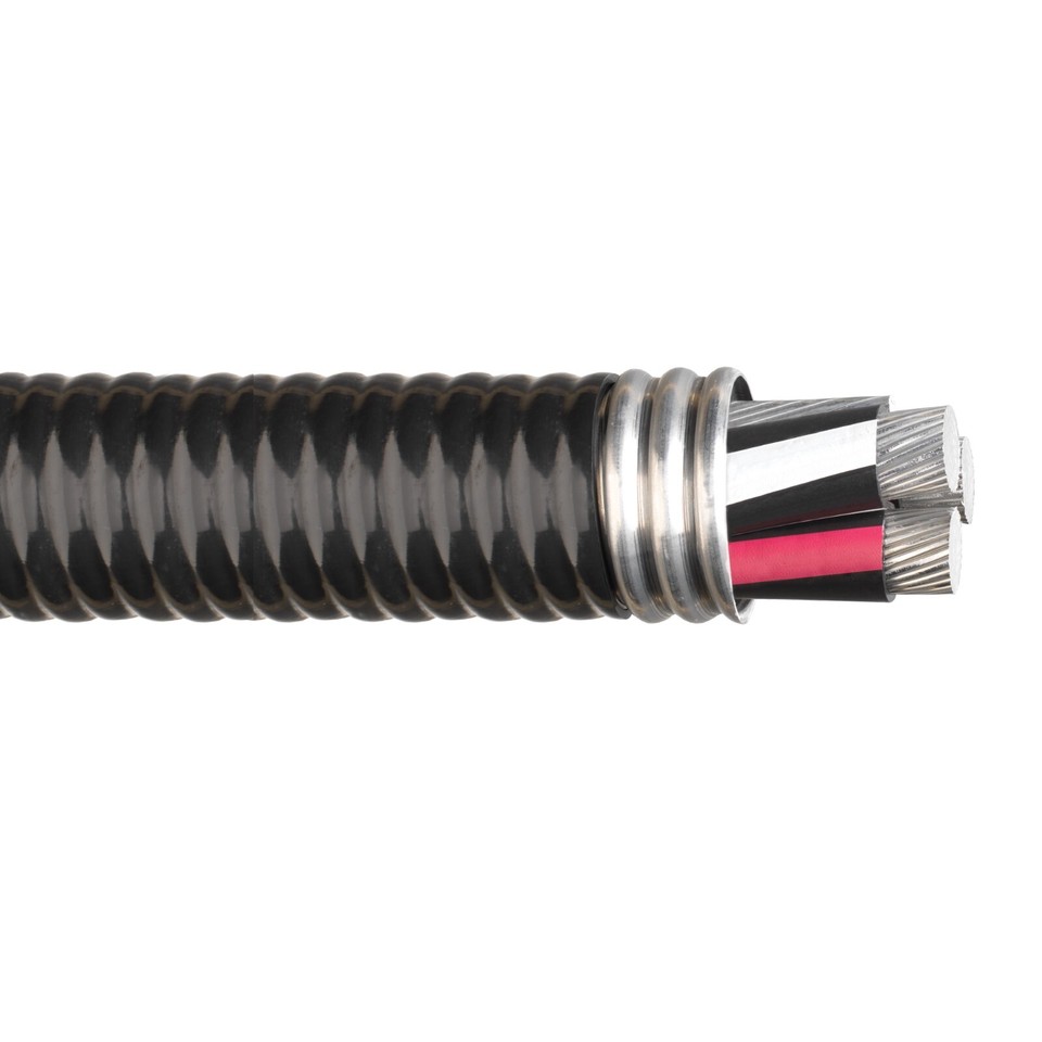 50' 4/3 Type MC Aluminum Conductor Metal Clad Cable PVC Jacket Black ...