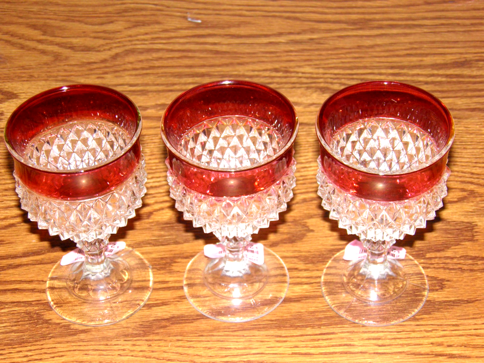 Set Of 3 Vintage 5 inch Indiana Glass Ruby Flashed Diamond Point ...