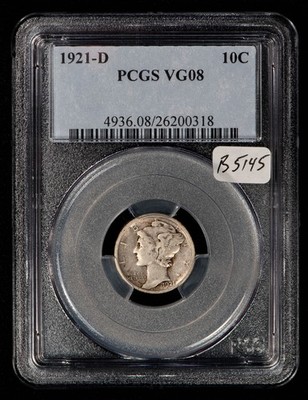 1921-D 10c Silver Mercury Dime - Original Key Date Coin - PCGS VG 8 ...
