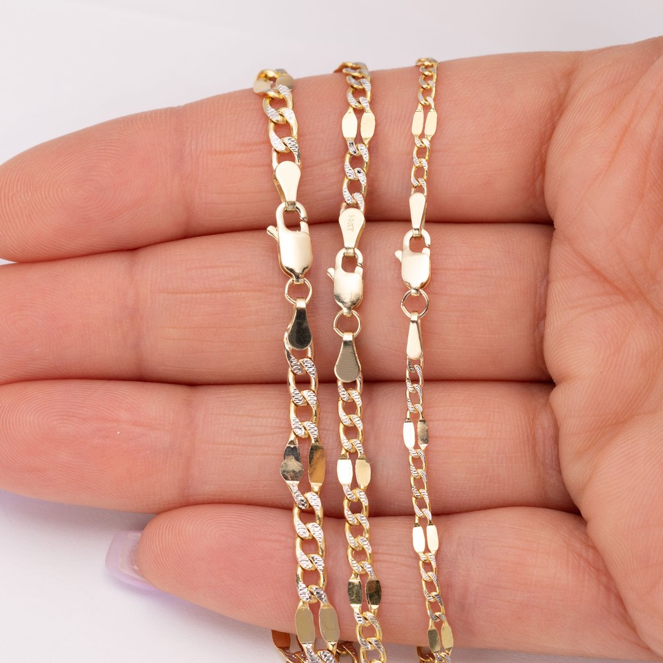 14K Yellow White Gold Diamond-Cut Fancy Figaro Chain Necklace All Sizes ...