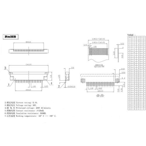 5Pcs FPC FFC 1.0mm Pitch 34 Pin Drawer Type Ribbon Flat Connector Top ...
