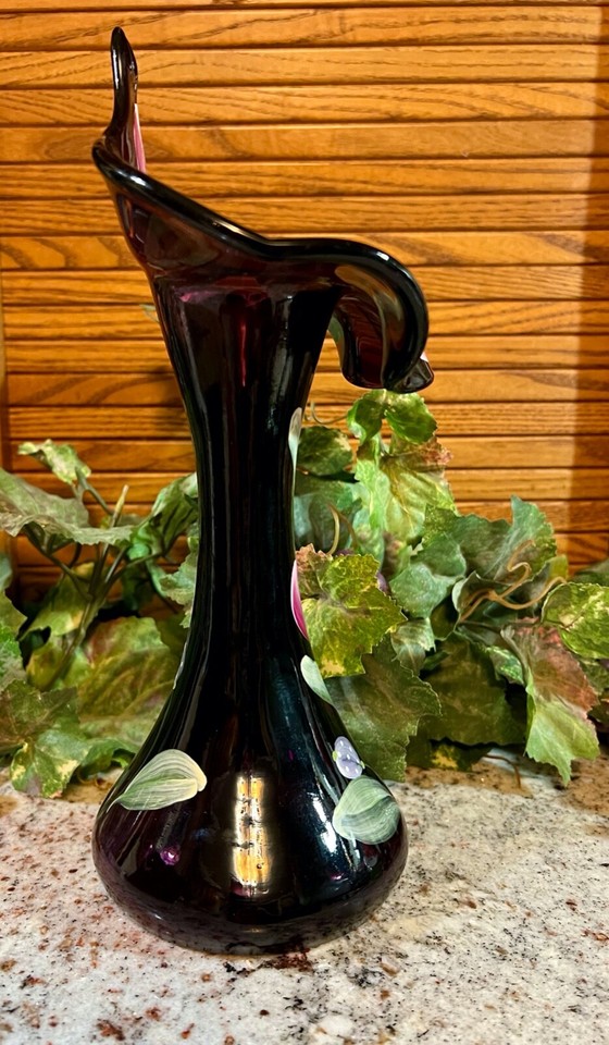 VHTF Fenton***AUBERGINE JACK IN THE PULPIT HAND PAINTED ORCHID VASE ...