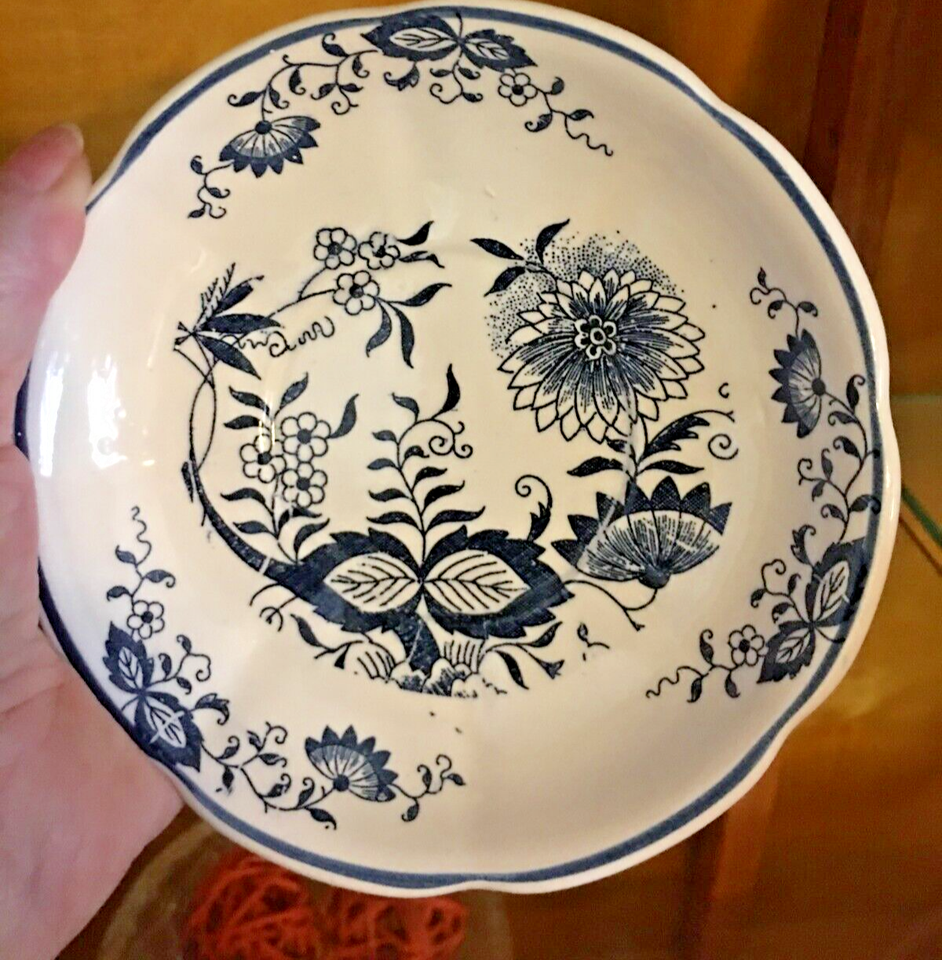 VTG ARNART/ENESCO SMALL ROUND BASE PITCHER/UNDERPLATE/BASIN BLUE ONION ...