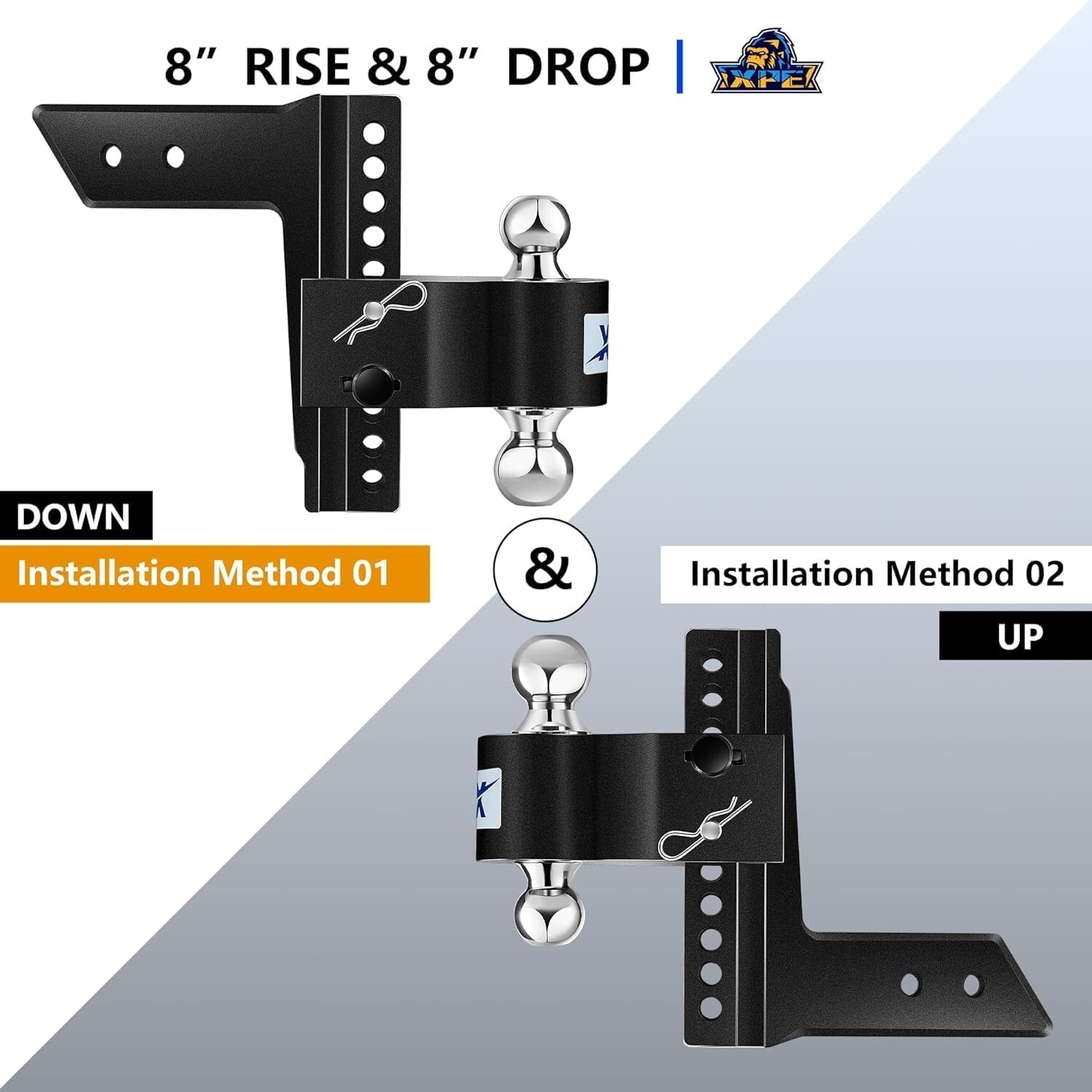 XPE 3" Receiver Adjustable Drop Hitch 8" Drop Rise Truck Hitch Black ...