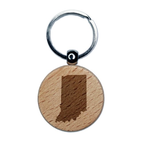 Indiana State Silhouette Engraved Wood Round Keychain Tag Charm | eBay