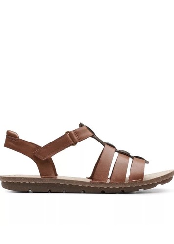 CLARKS LADIES BLAKE JEWEL DARK TAN LEATHER FLAT GLADIATOR SANDALS UK 3. ...
