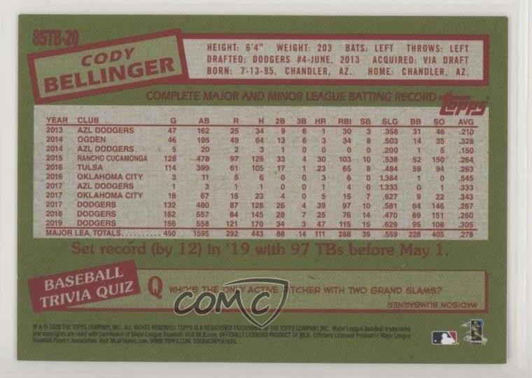 2020 Topps Update 1985 Topps Baseball Cody Bellinger #85TB-20 0or9 | eBay
