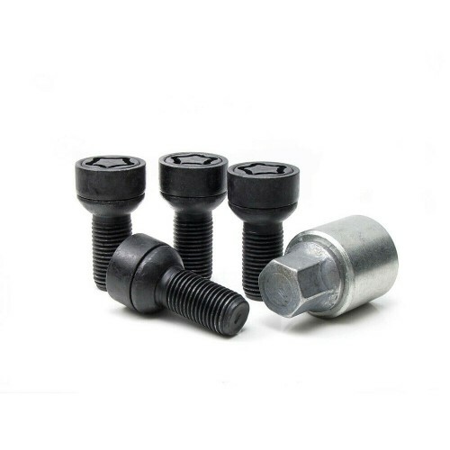 VW, AUDI WHEEL LOCKING BOLTS M14 x 1.5 x 27 mm HEX17 Sphere R13 BLACK ...