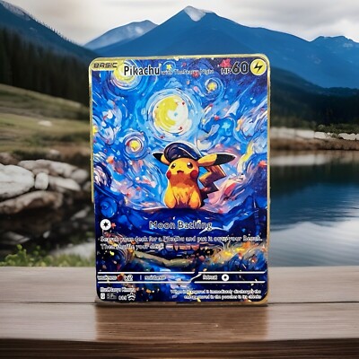 Pokemon Pikachu Starry Night Van Gogh ACG Star Trading Gold Metal Card ...