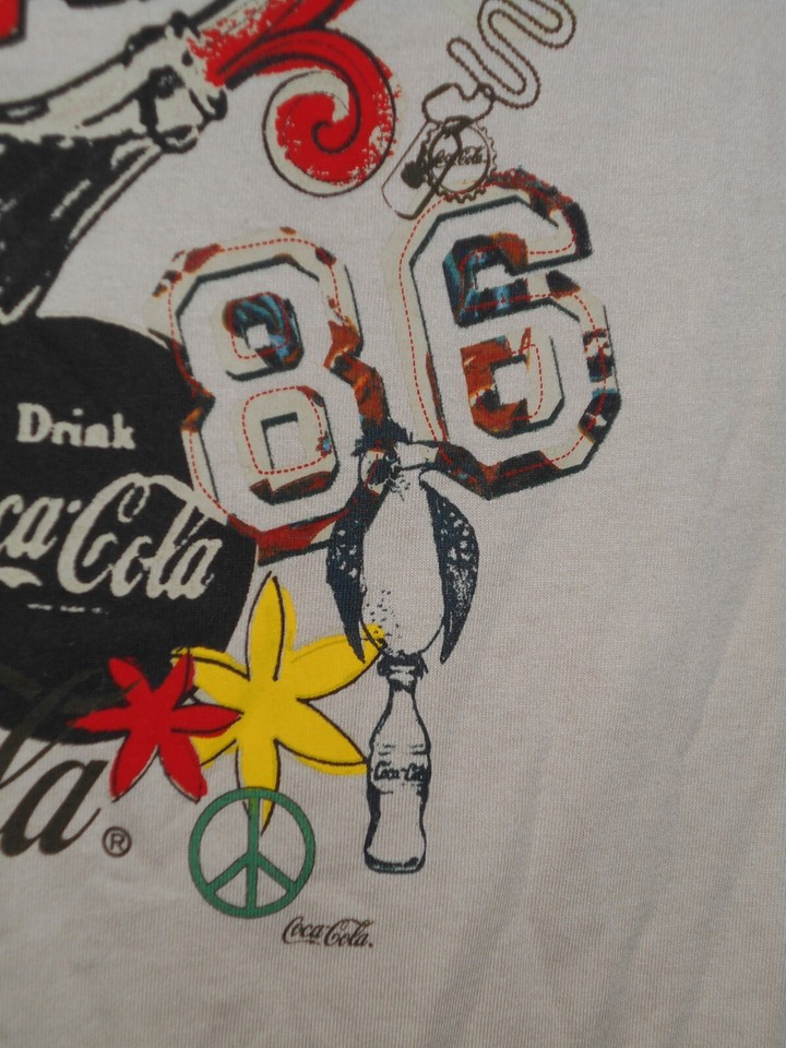 New VTG Drink Coca Cola Coke 1986 Happiness Love Peace Collage T-Shirt ...